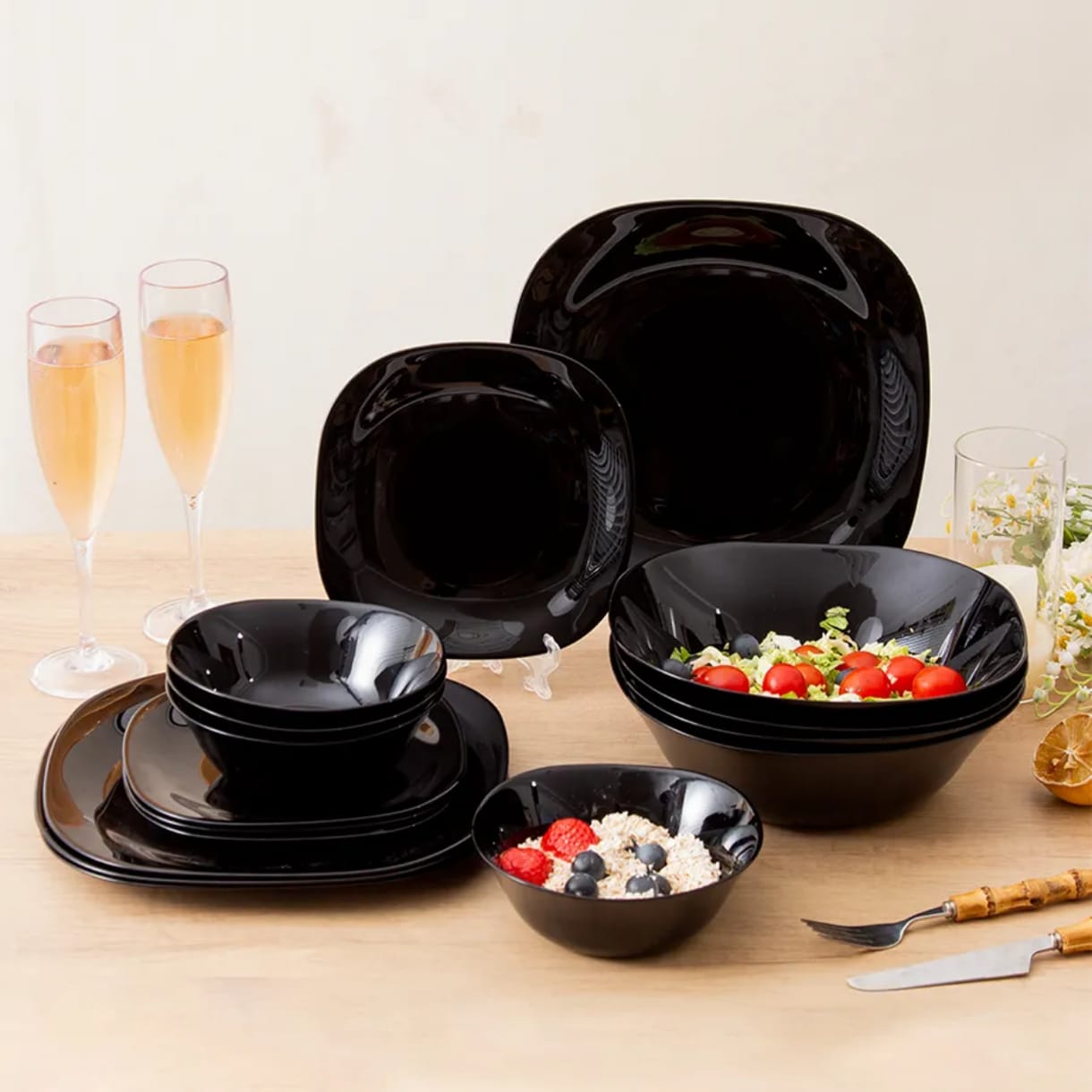 24-piece Black Square Dinner Plate Set – Superior Households